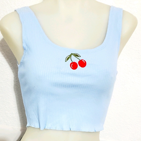 no name | Tops | Cherry Crop Top Sleeveless T Shirt M | Poshmark